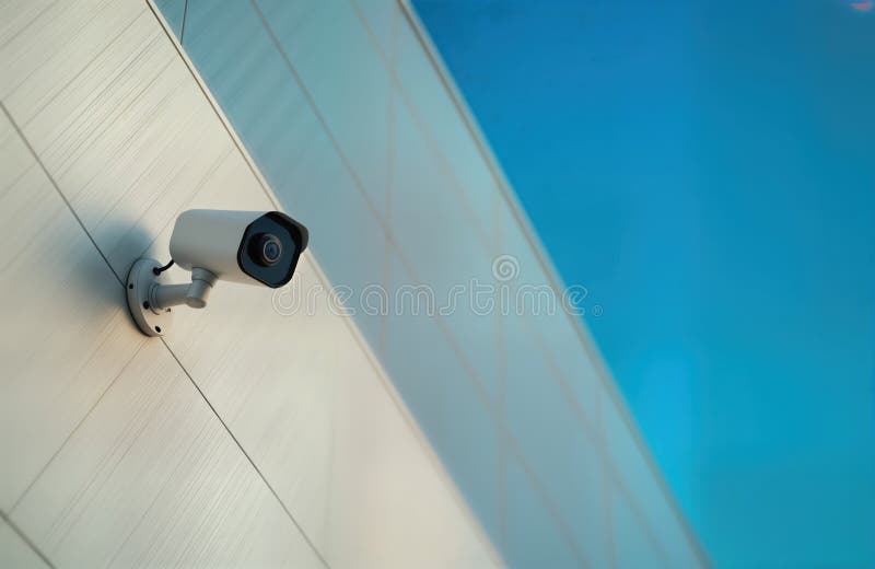 Modern Security Camera Mounted on Building Wall. Security System ...
