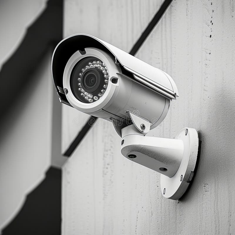 A Modern Security Camera is Mounted on a Textured Light Gray Wall ...