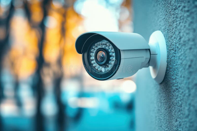Modern Security Camera Installed Outdoors with Blurred Background of ...