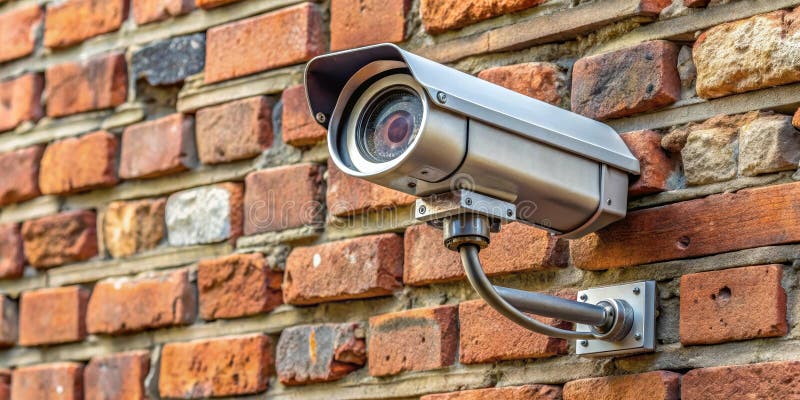 A Modern Security Camera Mounted on a Weathered Brick Wall. Generative ...