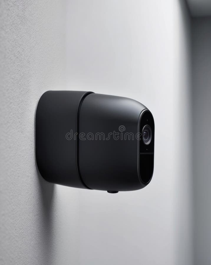 Modern Security Camera Set Mounted on a Wall - Sleek Black Design ...