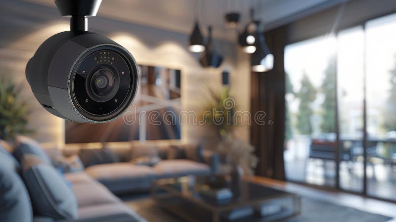 Modern Security Camera in Stylish Living Room with Contemporary ...