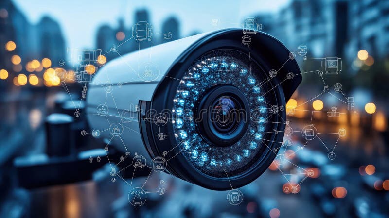 Modern Security Camera System Shows Network Connectivity, Data Flow in ...