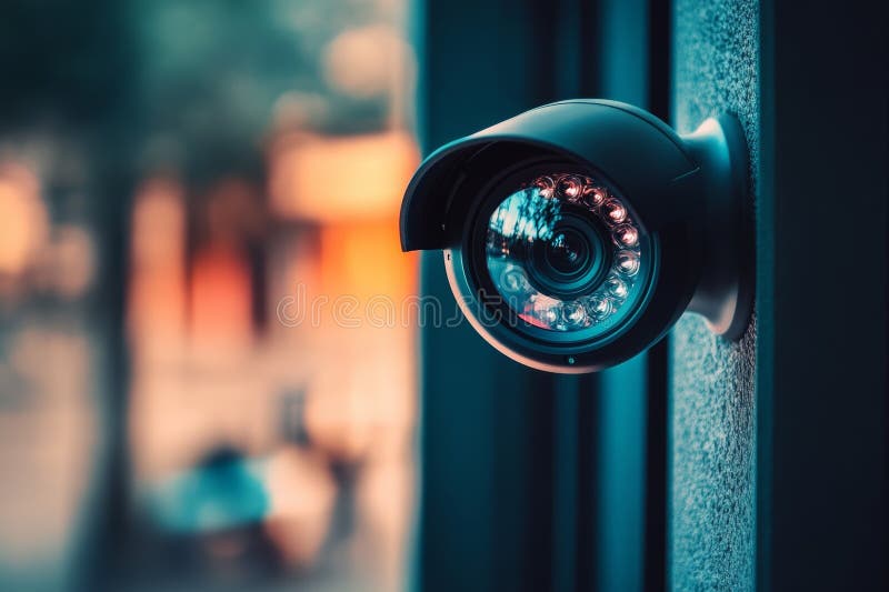 Modern Security Camera in Urban Environment with Soft Lighting Stock ...