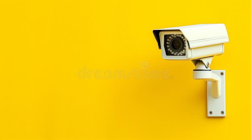 Modern Security Camera in White Color on a Yellow Wall. Copy Space ...