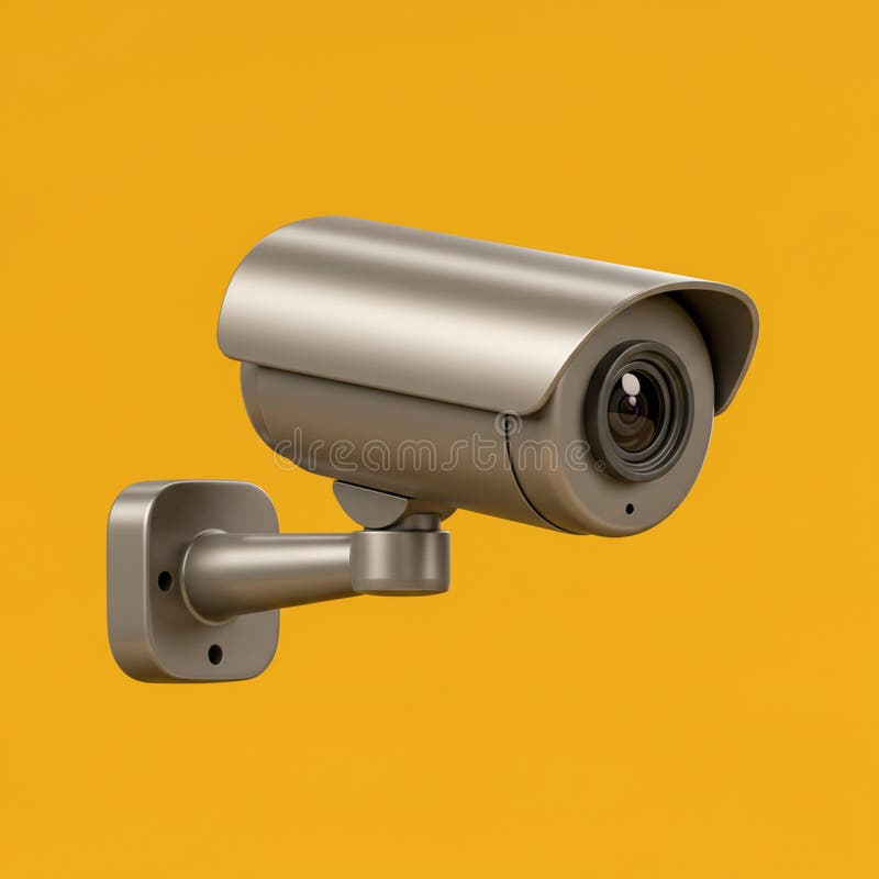 Modern Security Camera on Yellow Background: Advanced Surveillance ...