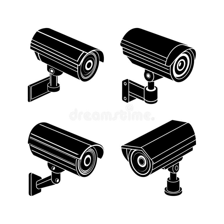 Modern Security CCTV Camera Silhouette Stock Vector - Illustration of ...