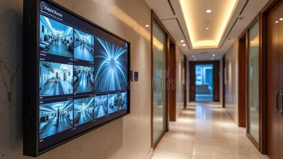 Modern Security Monitoring Display in a Contemporary Office Corridor ...