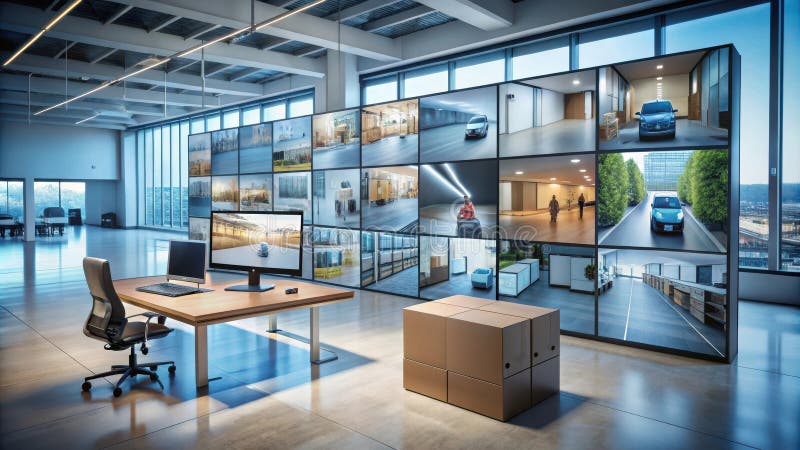 Modern Security Operations Center with Large Video Wall Displaying ...