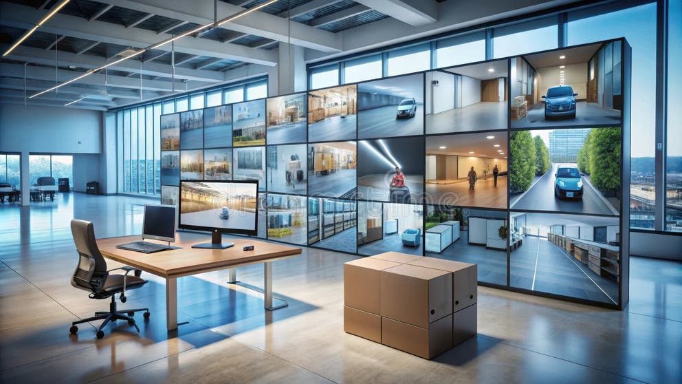 Modern Security Operations Center with Large Video Wall Displaying ...