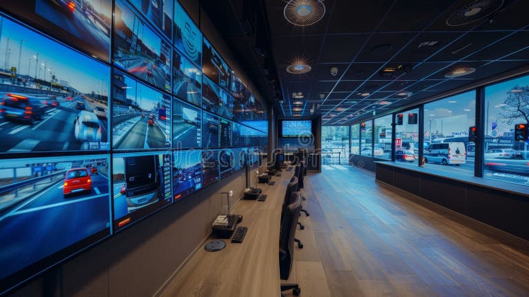 A Modern Security Operations Center with Multiple Monitors Displaying ...