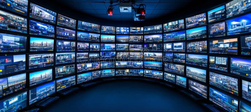 Modern Security Operations Center with Video Wall Displaying ...