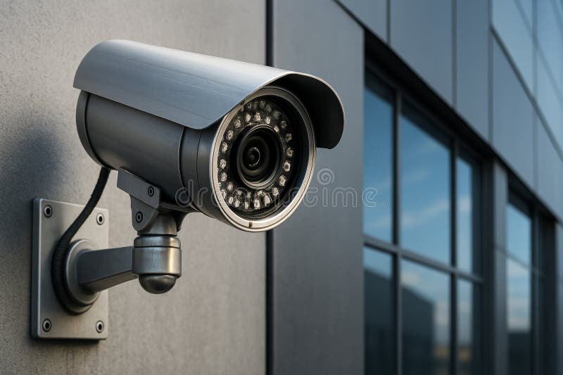 Modern Security Surveillance Camera Mounted on Wall of Building with ...