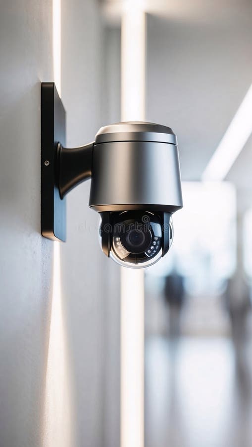 Modern Security Surveillance Camera Mounted on Wall in Office Corridor ...
