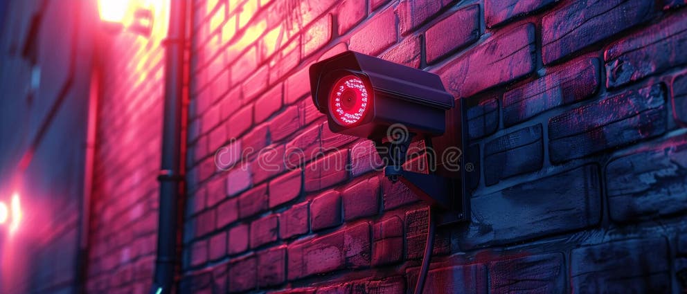 Modern Security System: Textured Brick Wall Mounted CCTV Camera with ...