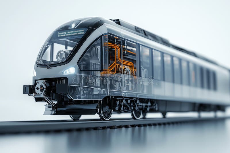 Modern Semi Transparent Electric Train with Its Engine and Transmission ...