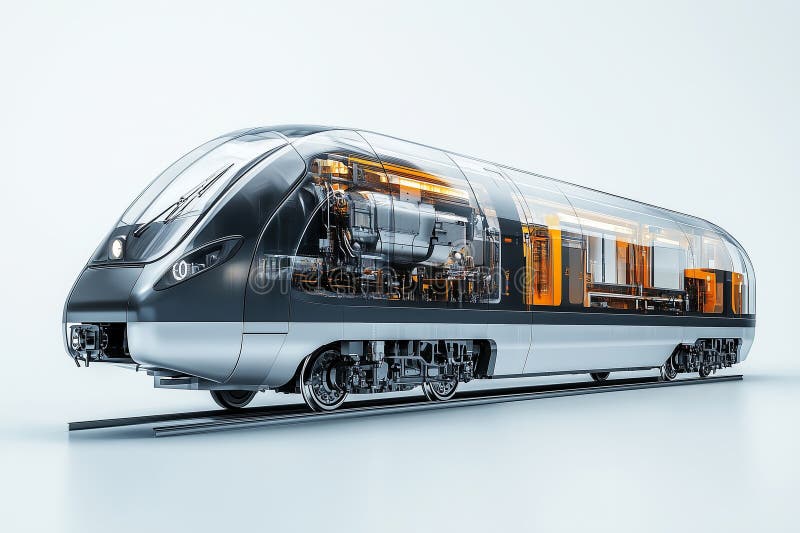 Modern Semi Transparent Electric Train with Its Engine and Transmission ...