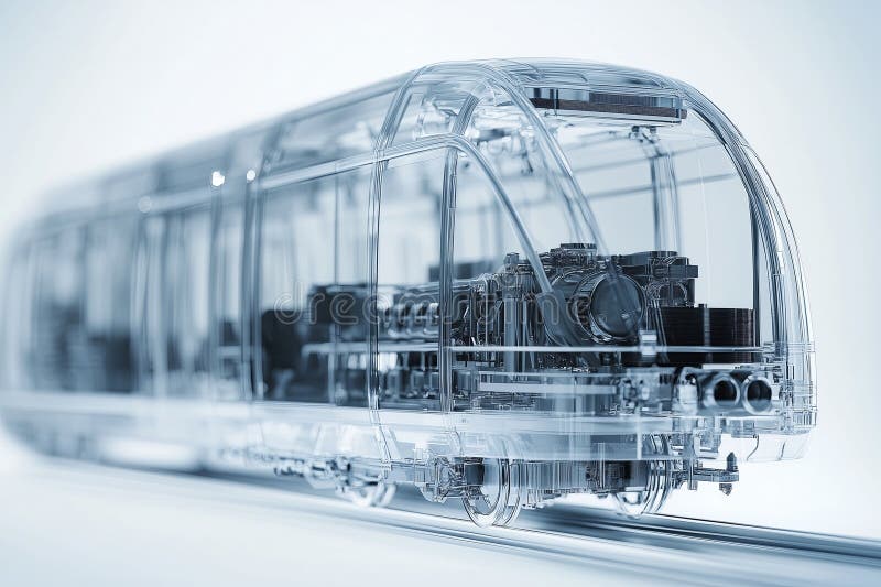 Modern Semi Transparent Metro Car with Its Engine and Transmission ...