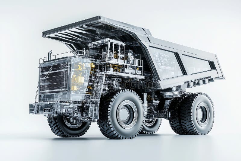 Modern Semi Transparent Mining Dump Truck with Its Engine and ...