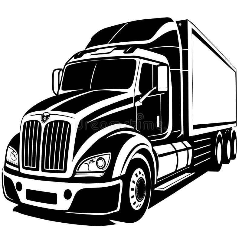 Modern Semi Truck Black and White Vector Illustration with Sleek Design ...
