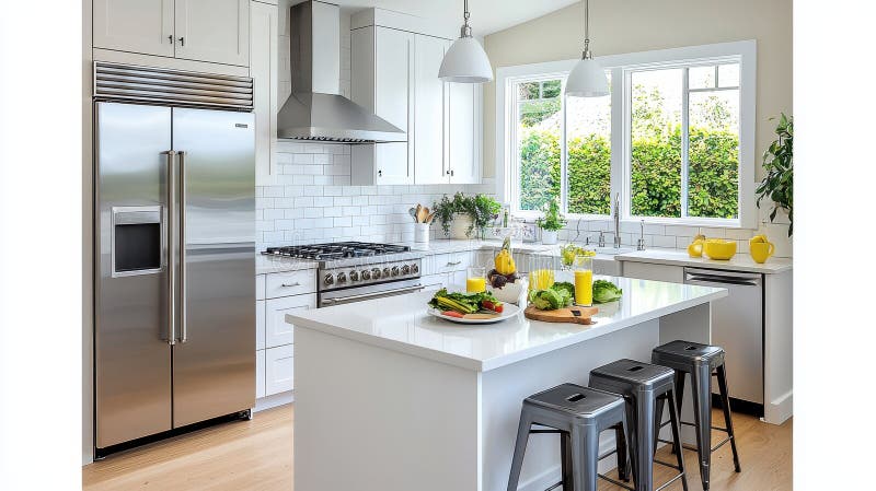 Modern Serene Kitchen Layout that Maximizes Functionality with Bright ...