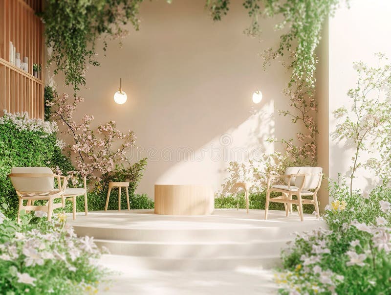 A Modern, Serene Space with a Raised Platform Made of Light-colored ...