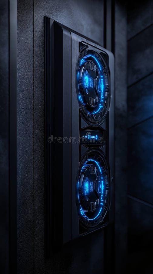 Futuristic Server Array with Glowing Blue Accents and Dark Textured ...