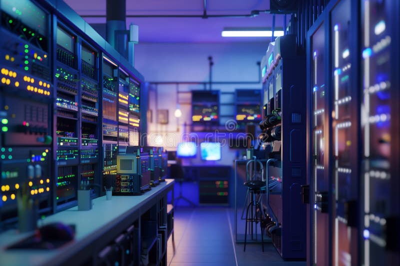 Modern Server Internet Networks. Photo of a High-tech Data Center with ...