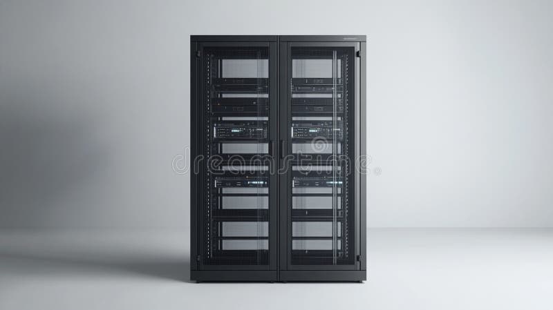 Modern Server Rack Cabinet with Glass Doors in Data Center Stock ...
