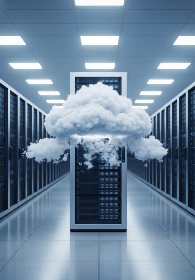 Server Rack with Surreal Cloud Emerging from it, Cloud Computing ...