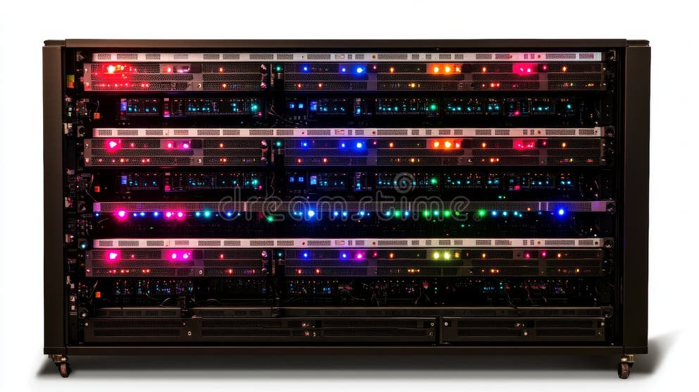 A Modern Server Rack Full of Advanced Technology. the Illuminated ...