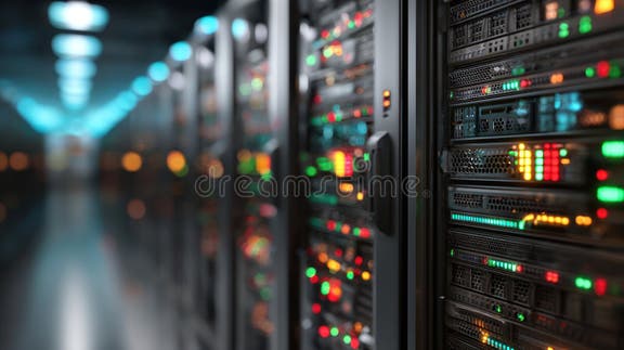 Modern Server Rack with Multiple Blade Servers Running Hypervisor ...