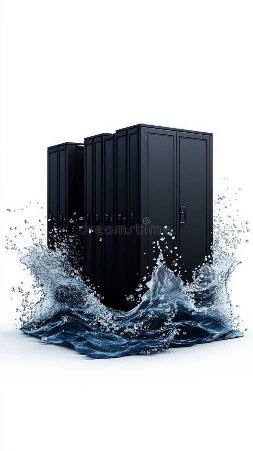 A Modern Server Rack Partially Submerged in Water Symbolizing Data ...