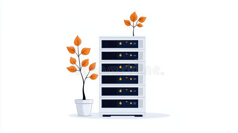Modern Server Rack with Plants Symbolizing Technology and Nature ...