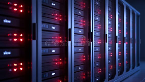 Modern Server Racks with Blinking Red Lights in a Data Center ...