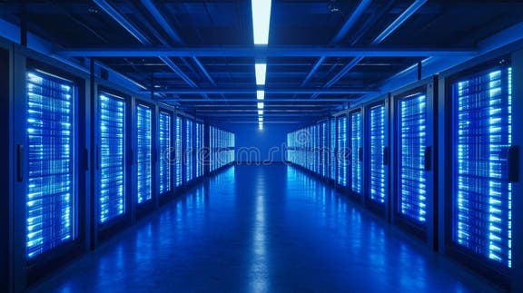 Modern Server Racks in a Data Center. 3D Illustration Stock ...