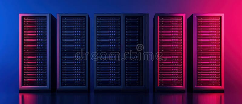 Modern Server Racks Illuminated with Vibrant Blue and Pink Lights ...