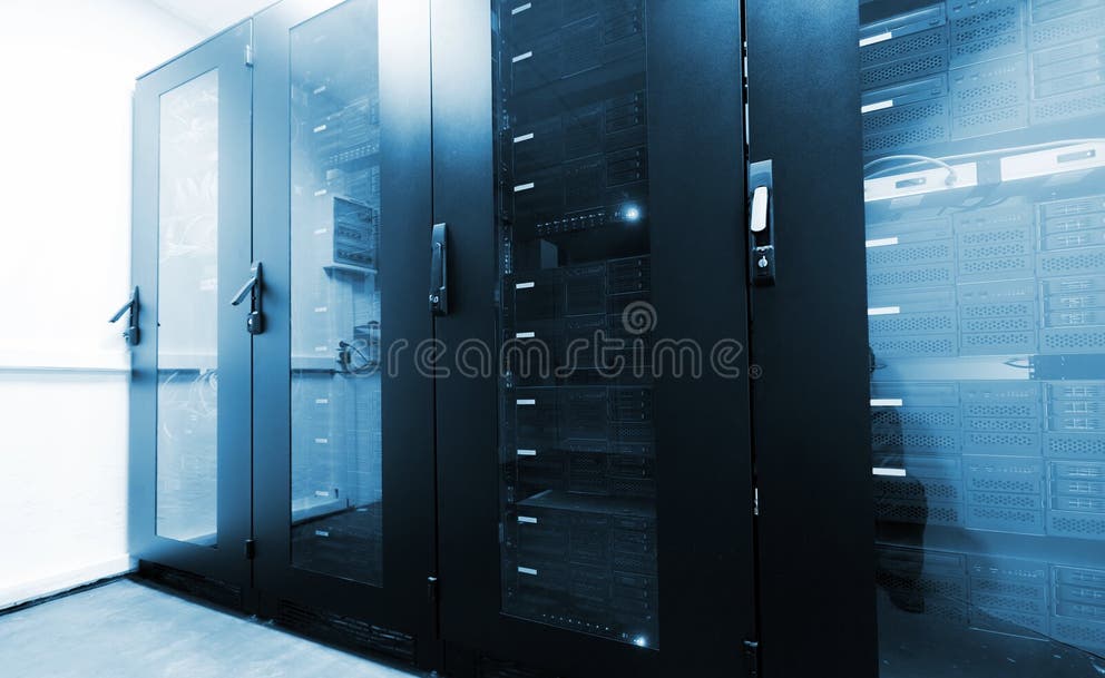 Modern Server Room with Black Computer Cabinets Stock Photo - Image of ...