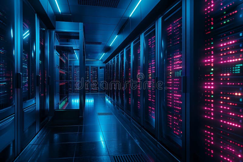 Futuristic Data Center with Glowing Servers Stock Photo - Image of ...