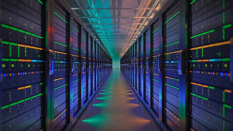 Modern Server Room with Colorful LED Lights Indicating Network Activity ...