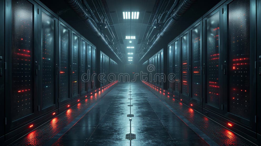 Modern Server Room for Computing Work in a Huge Basement Stock Image ...