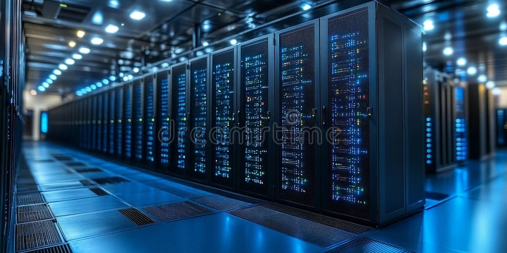 Modern Server Room with Digital Technology and Data Storage Systems Stock Illustration ...