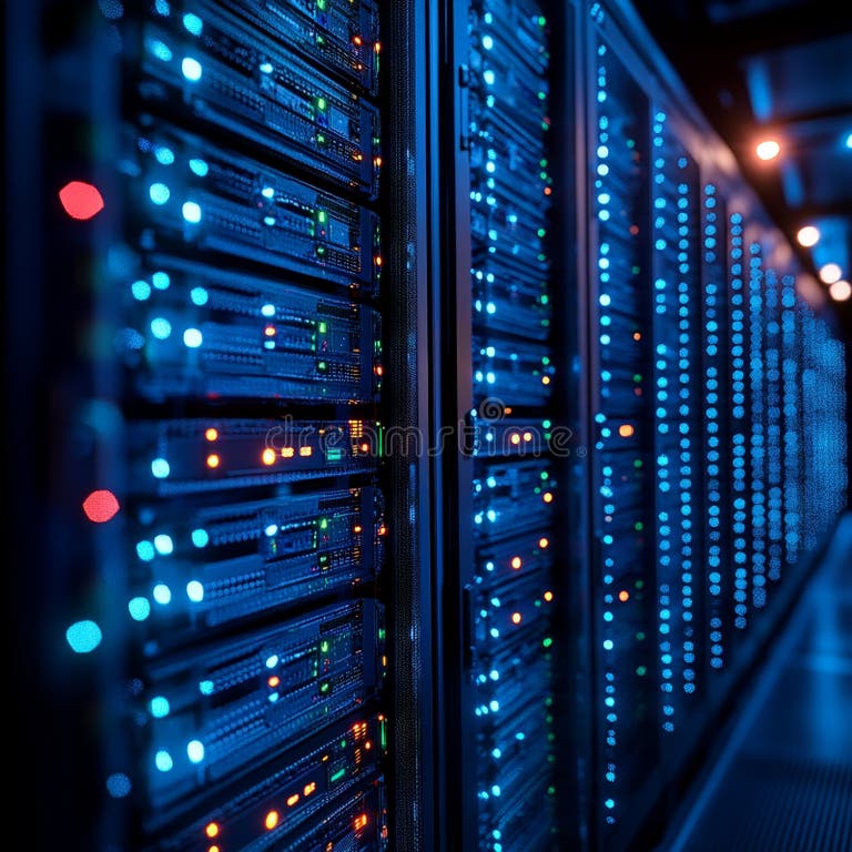 Modern Server Room with Digital Technology and Data Storage Systems Stock Illustration ...