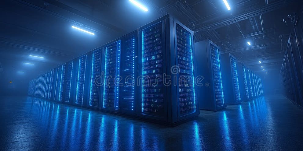 Modern Server Room with Digital Technology and Data Storage Systems Stock Illustration ...