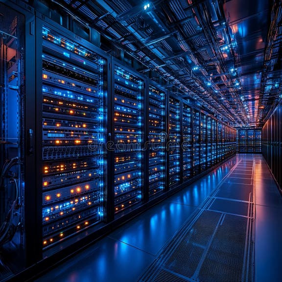 Modern Server Room with Digital Technology and Data Storage Systems Stock Illustration ...