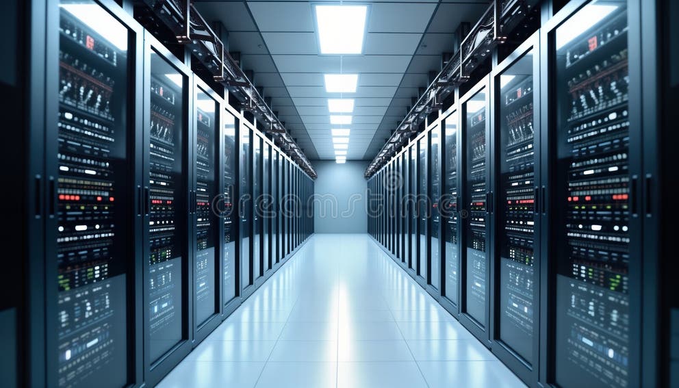 Modern Server Room Displays Neat Racks, Cables. Organized Tech ...