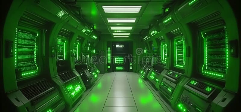 The Modern Server Room is Equipped with Multiple Servers, Glowing ...