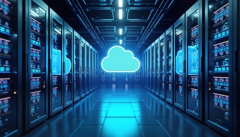 Modern Server Room Features Many Rows of Racks. Futuristic Tech with ...