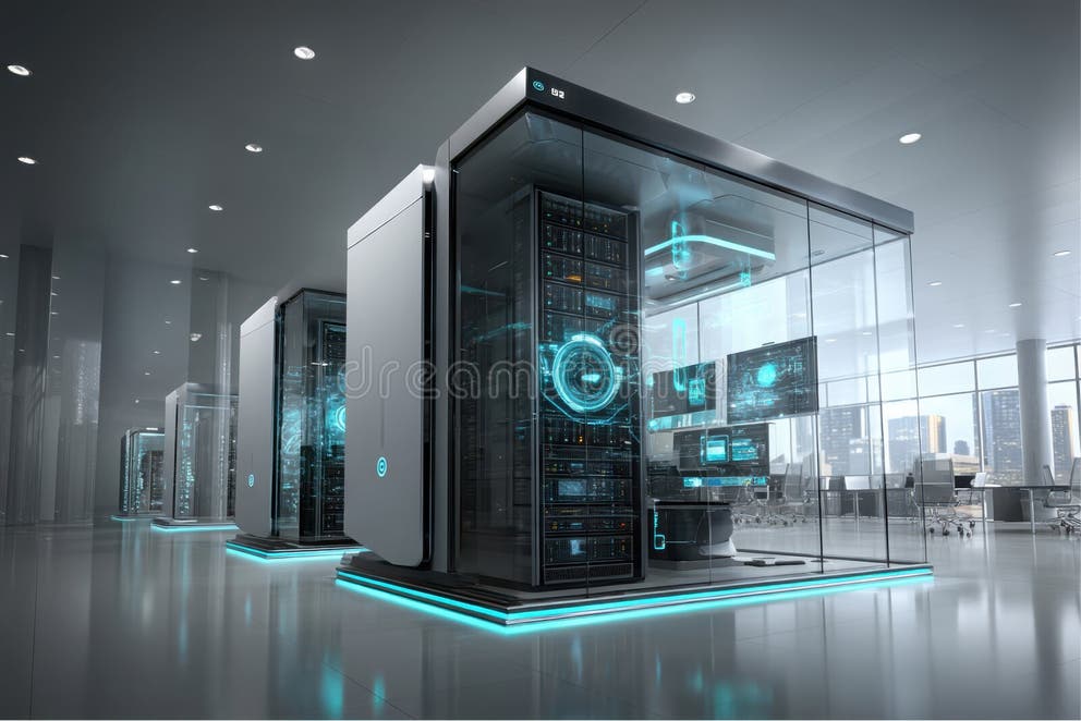 Modern Server Room Features Multiple Computer Servers Inside Glass ...