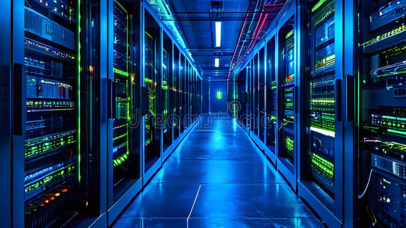 Modern Server Room Filled with Racks of Computers and Intricate ...